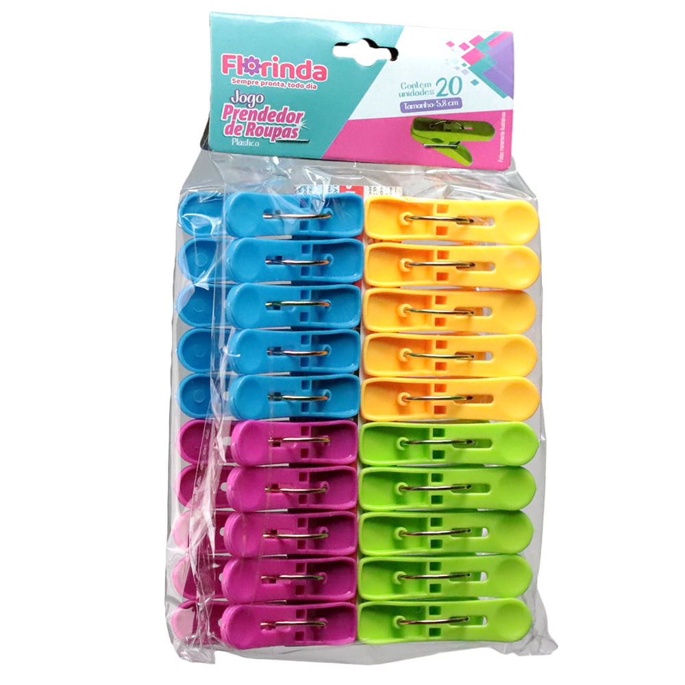 Prendedor de Roupas Plástico 20 unidades Florinda UB6419 - freitasvarejo